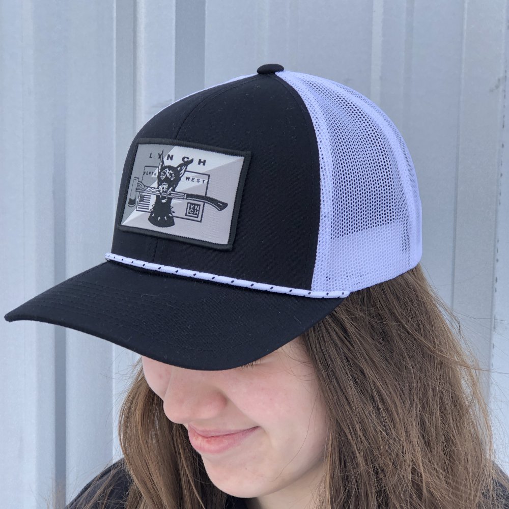 Pacific Headwear Black/White Trucker Hat - Snow Camo Dog Patch