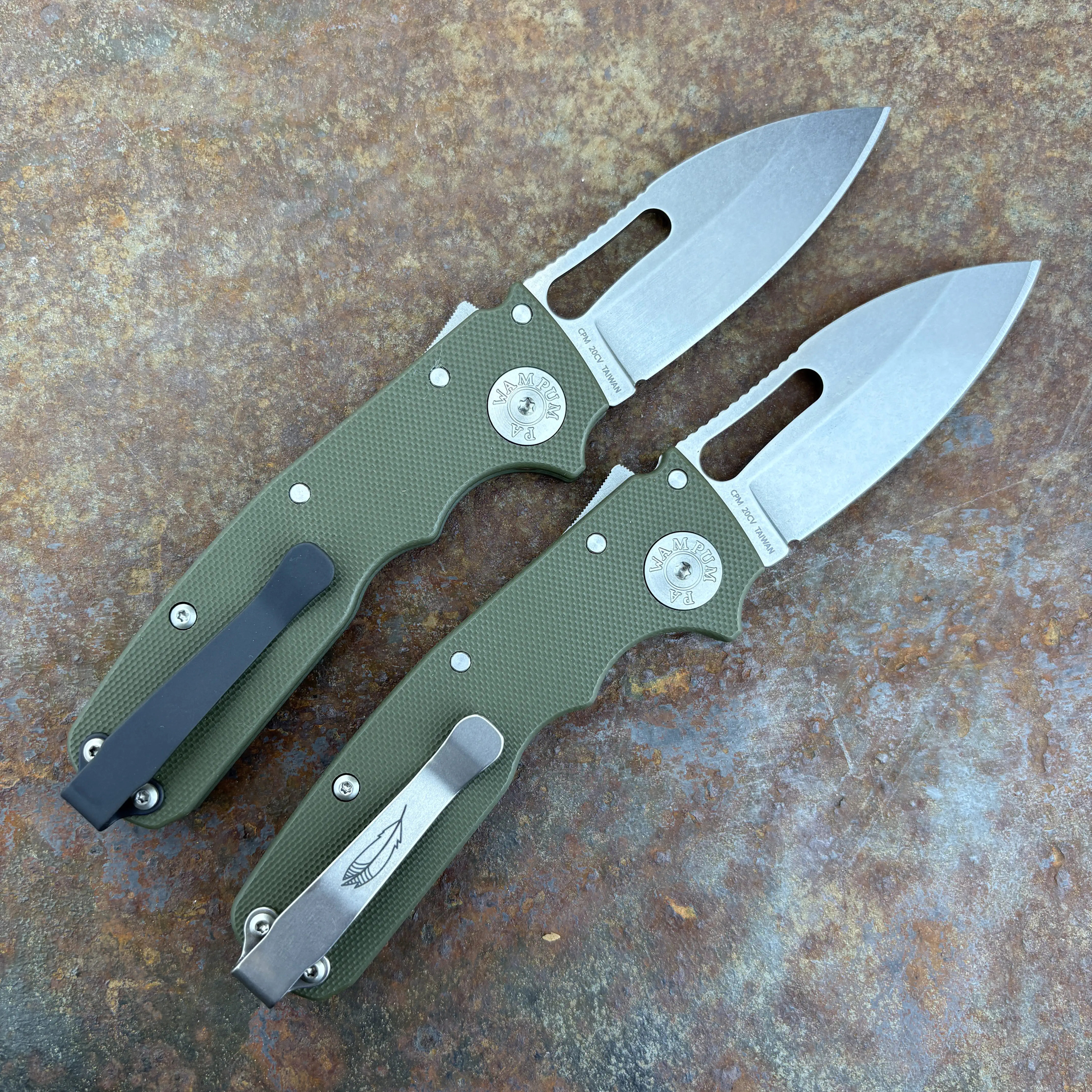 Demko Shark Cub OD Green G10 Scales Stonewashed 20CV Slicer Shark Blade ...