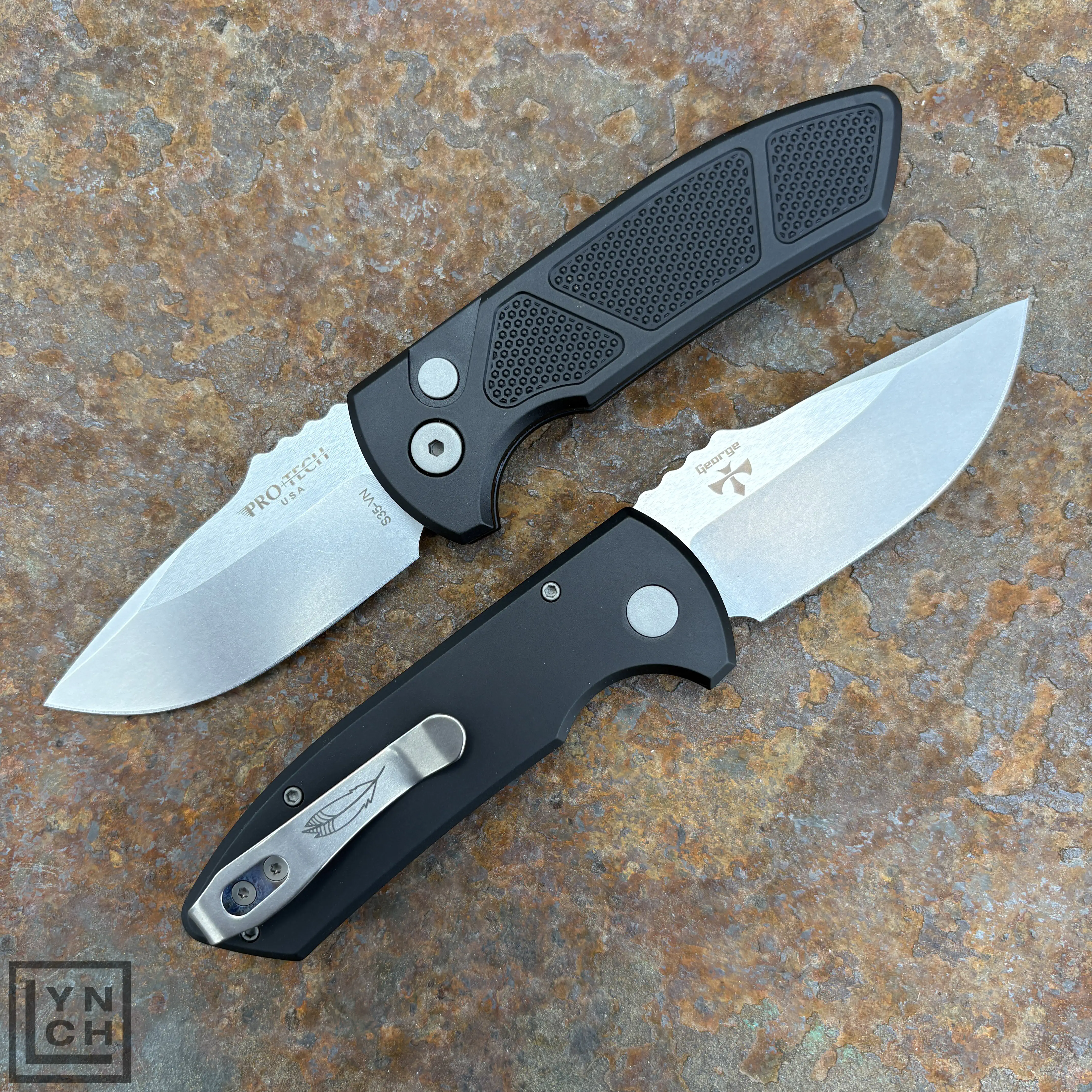 Pro-Tech Les George SBR Auto Textured Black Aluminum Stonewash S35V ...