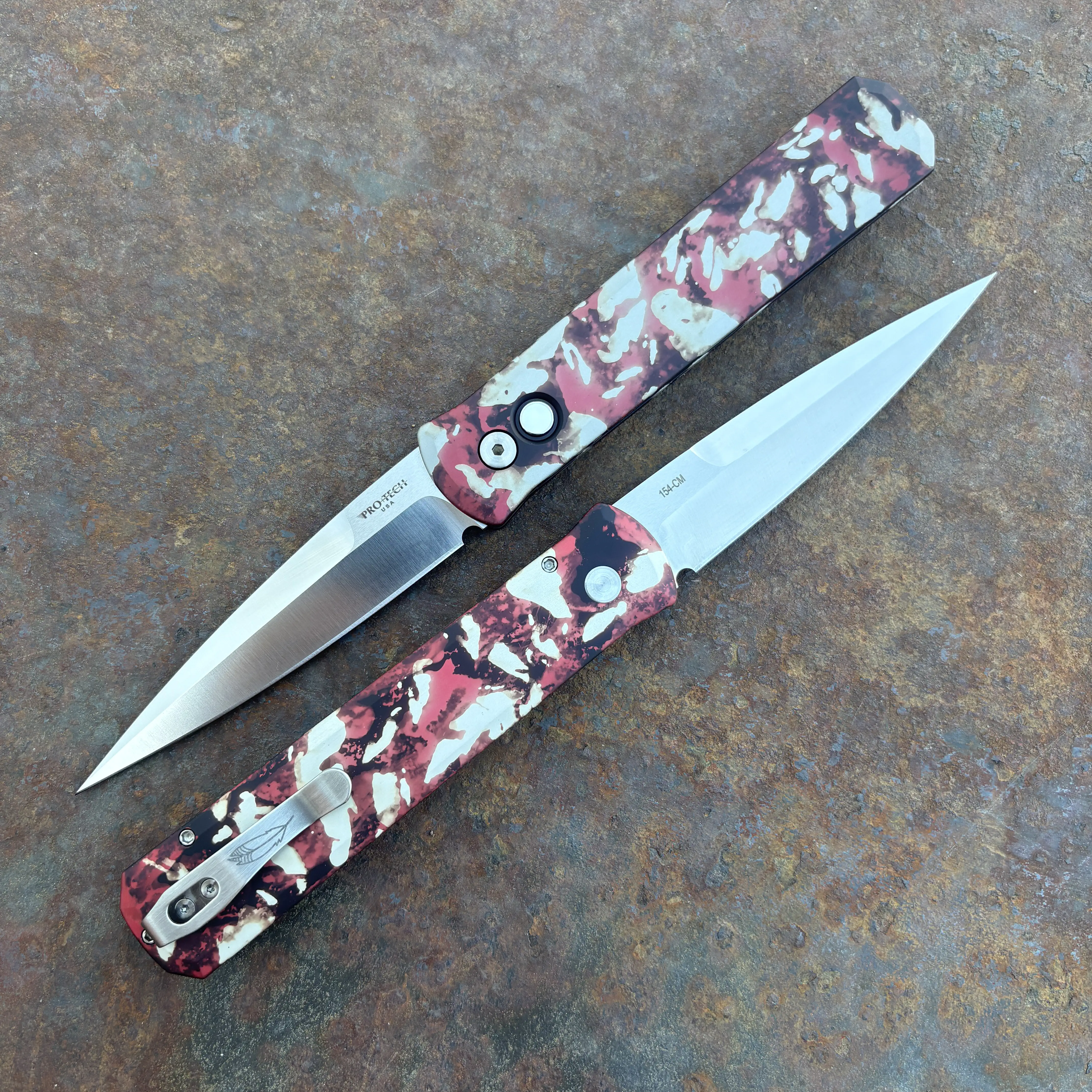 Pro-Tech Godfather Auto Crimson Tiger Camo Aluminum Satin 154CM Blade ...