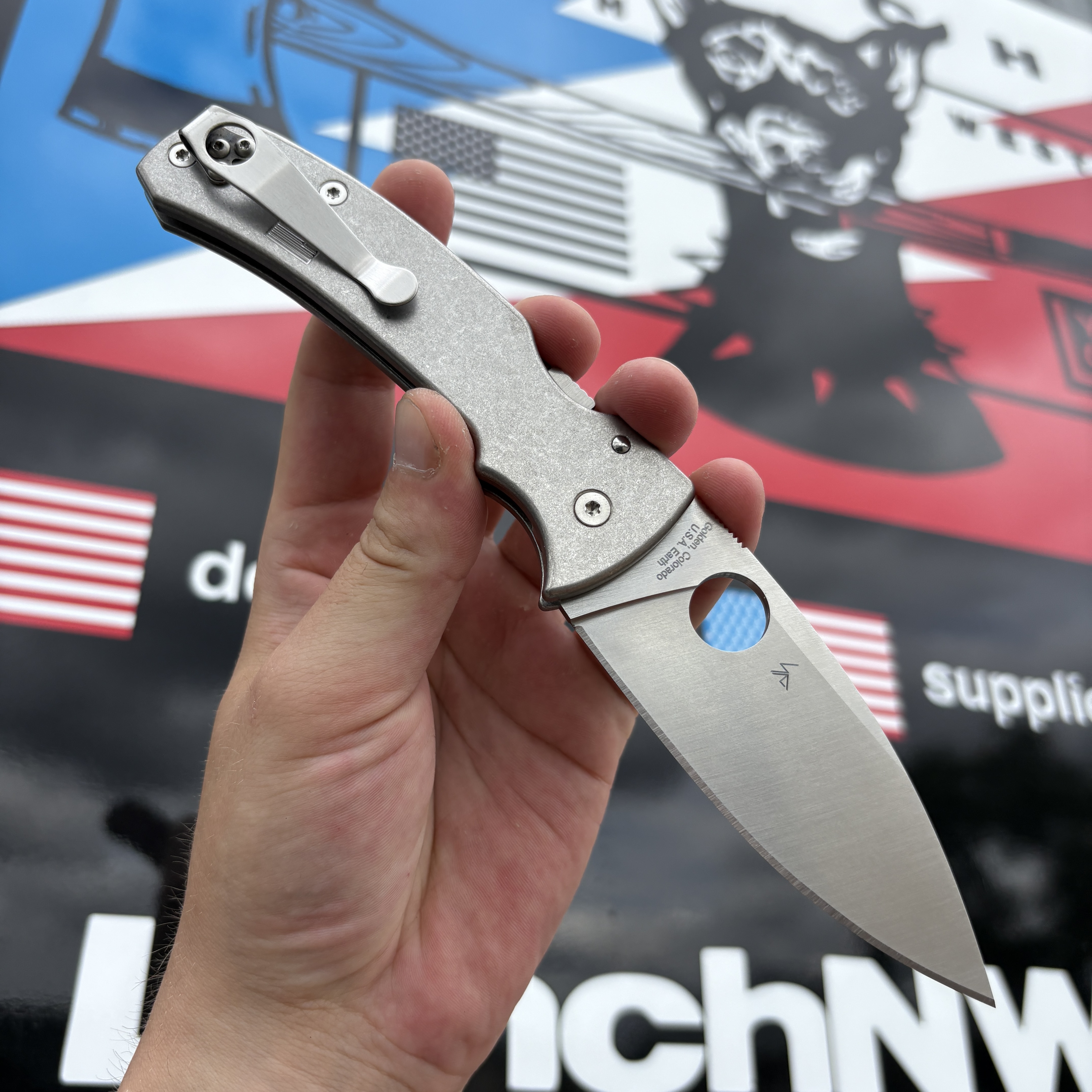 Spyderco Bodacious Skinny Stonewashed Plain Titanium Scales Satin SPY27 ...