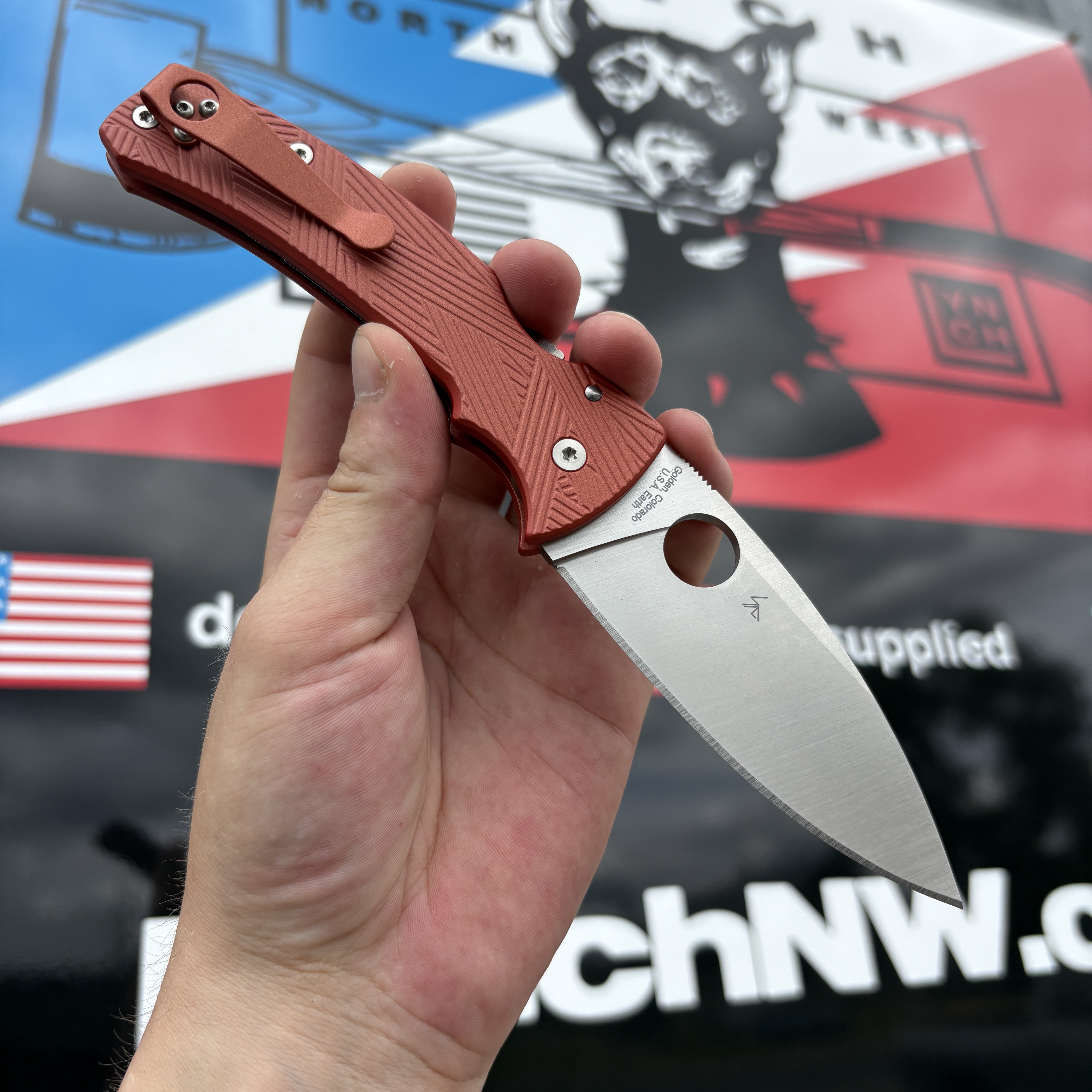 Spyderco Bodacious Skinny Blood Orange Samurai Titanium Scales Satin ...