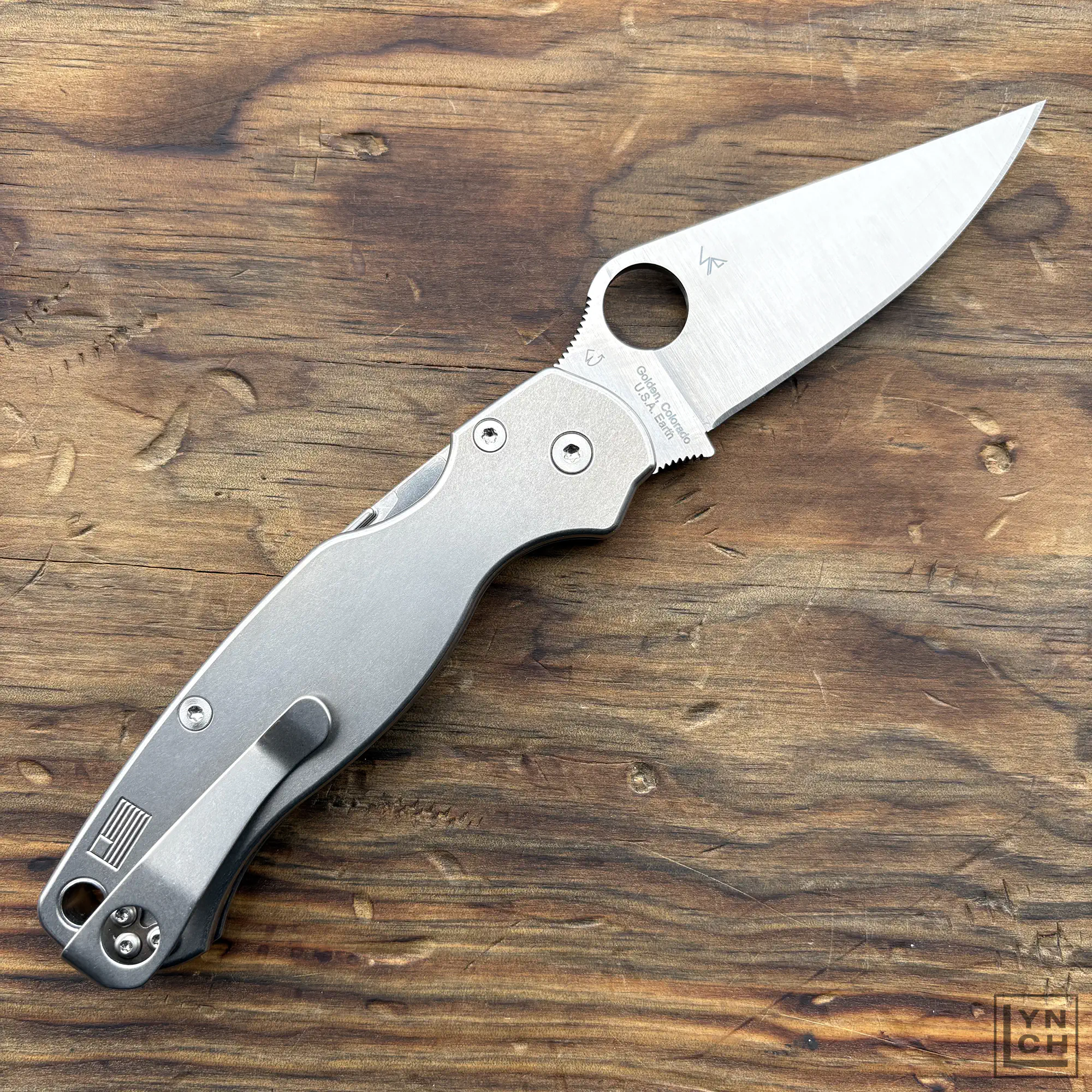 Spyderco Paramilitary 2(PM2) Stonewashed Plain Titanium Scales Satin ...